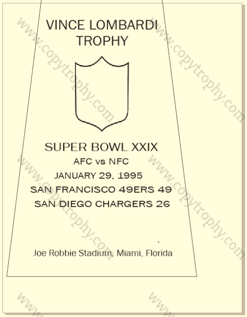 Vince Lombardi Trophy Replica, Super Bowl 29, XXIX San Francisco 49ers